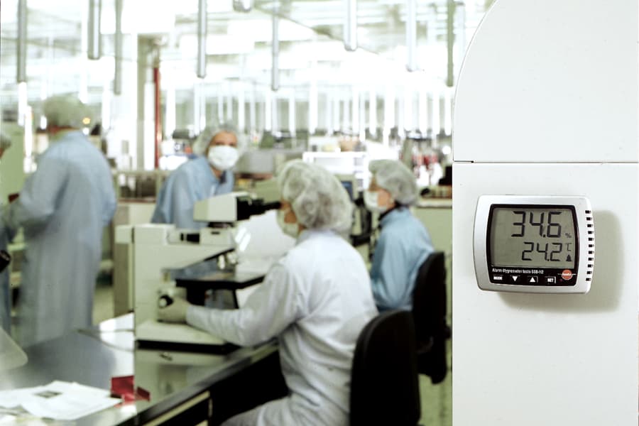 A hygrometer monitors the humidity in a research laboratory