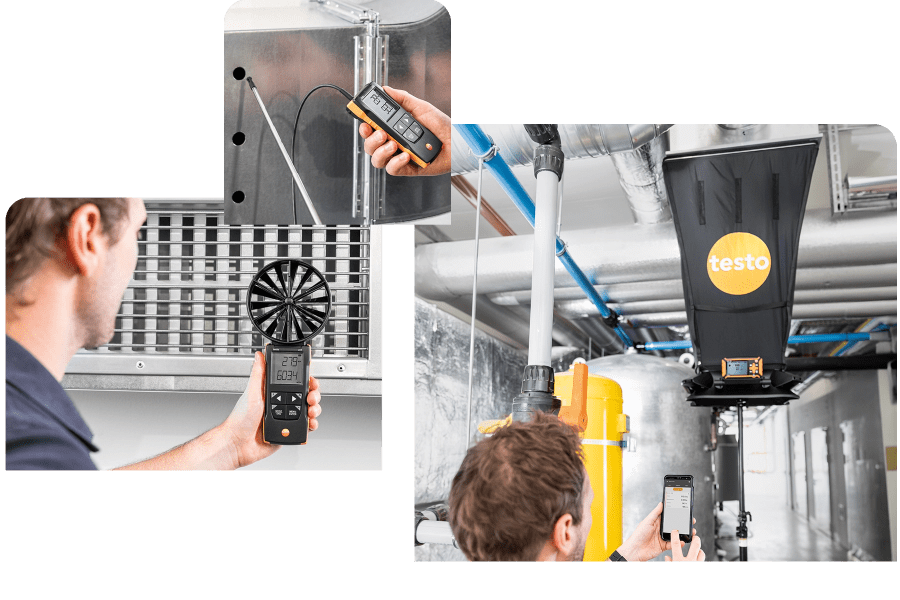 Volume flow hood, vane anemometer